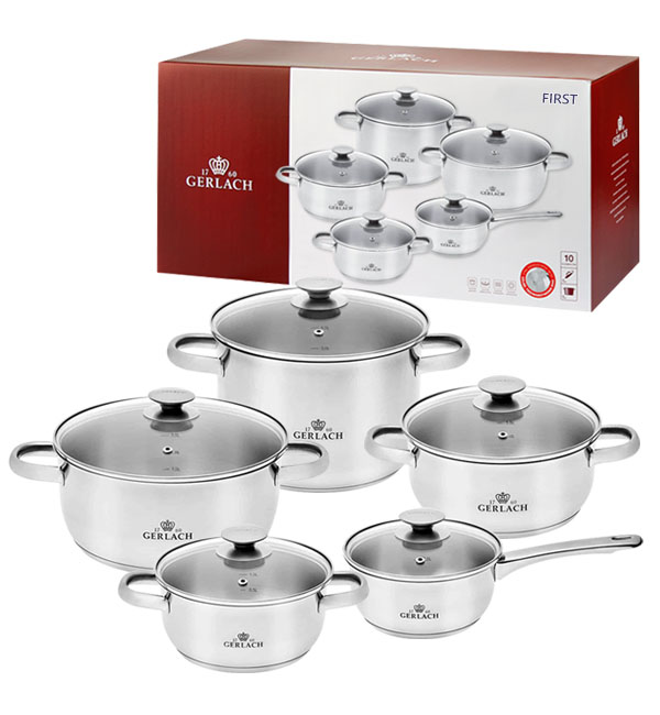 GERLACH FIRST Komplet Garnki z pokrywkami 10 el + Gerlach Solid Lite ...