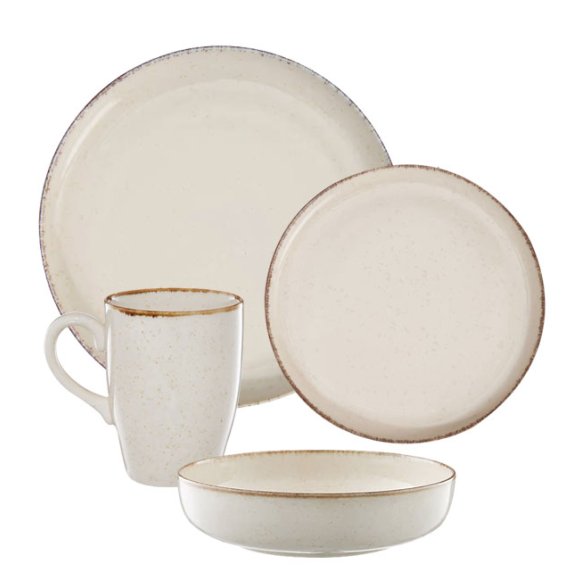 AMBITION CRAFT Serwis obiadowy 48 el dla 12 osób / beżowa porcelana ...