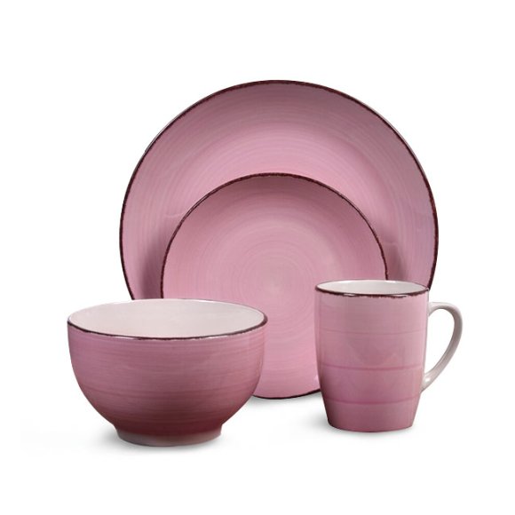 EXCELLENT HOUSEWARE Serwis obiadowy 16 el / 4 os różowy / ceramika ...